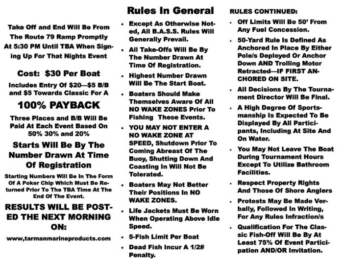 Buckeye Lake Bass Fishing Tournament Rules - TMP Marine Product
